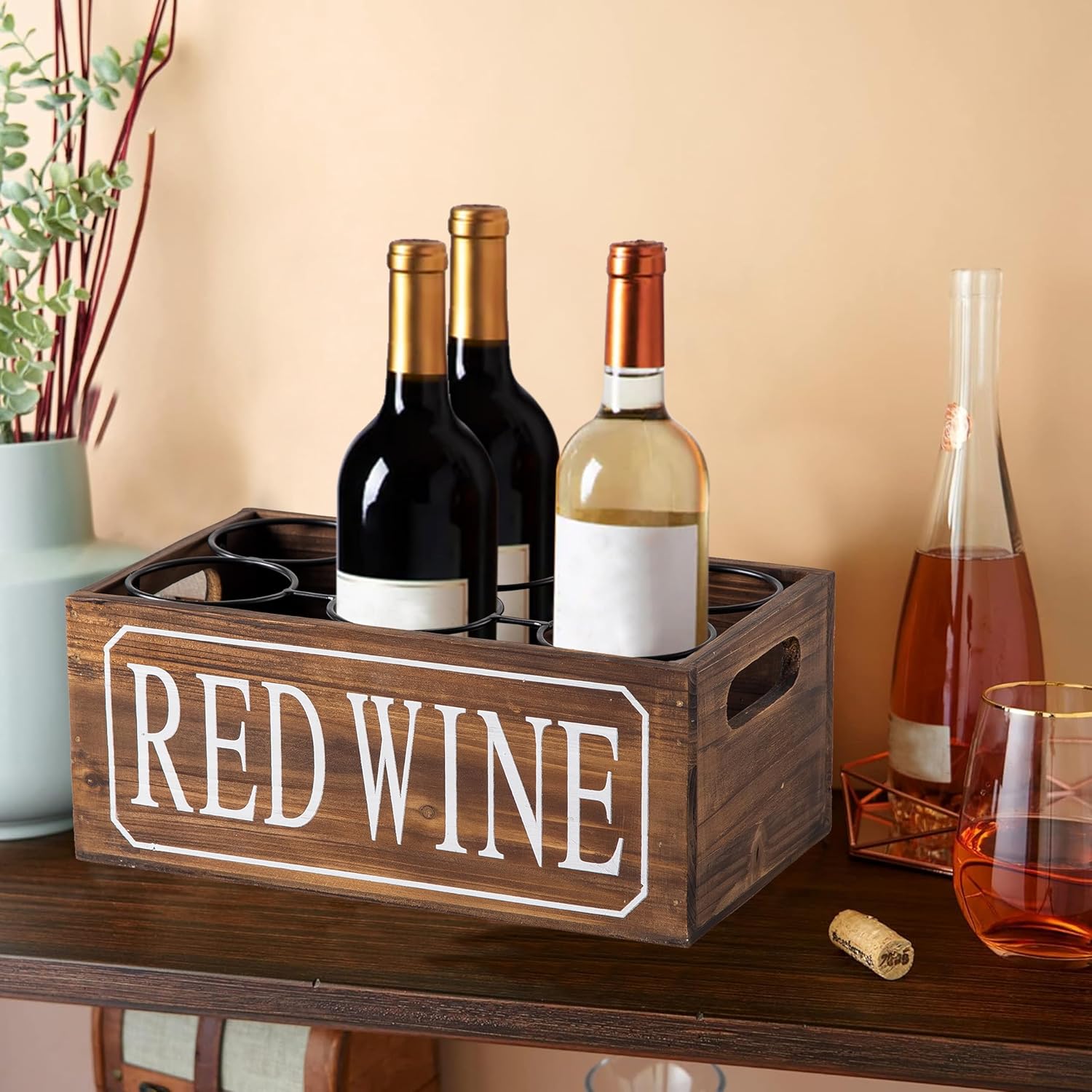 Amazon.com: Sintosin Farmhouse Small Wooden Wine Racks Countertop with ...