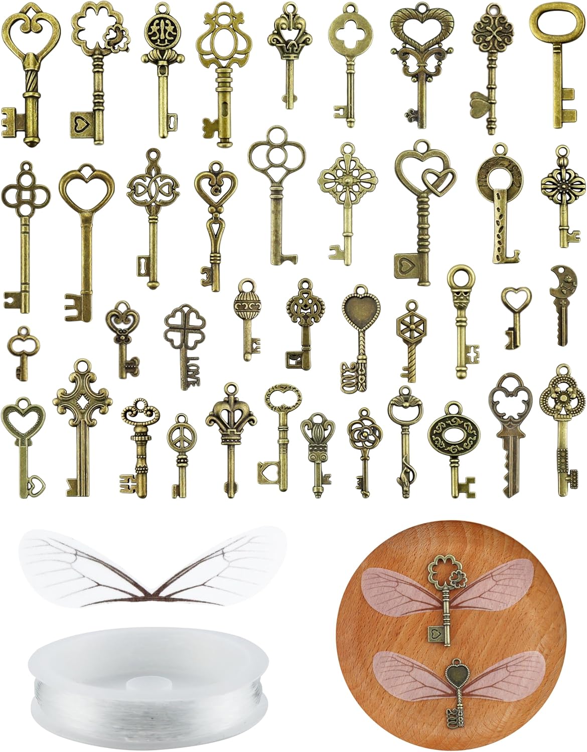 Amazon.com: YETOOME 40 PCS Vintage Skeleton Keys Flying Keys Charms ...