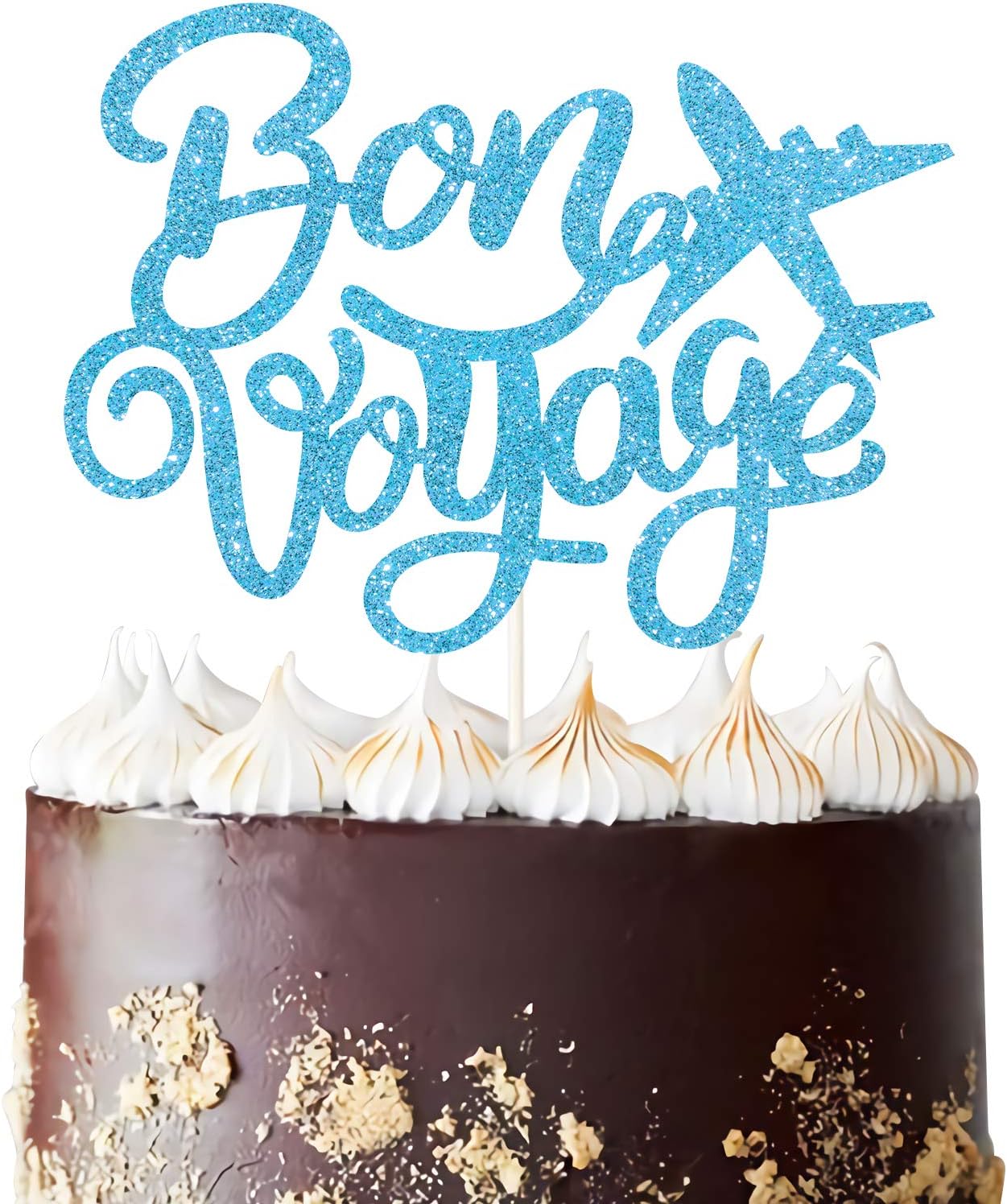 Amazon.com: Blue Glitter Bon Voyage Cake Topper - Adventure Travel Cake ...