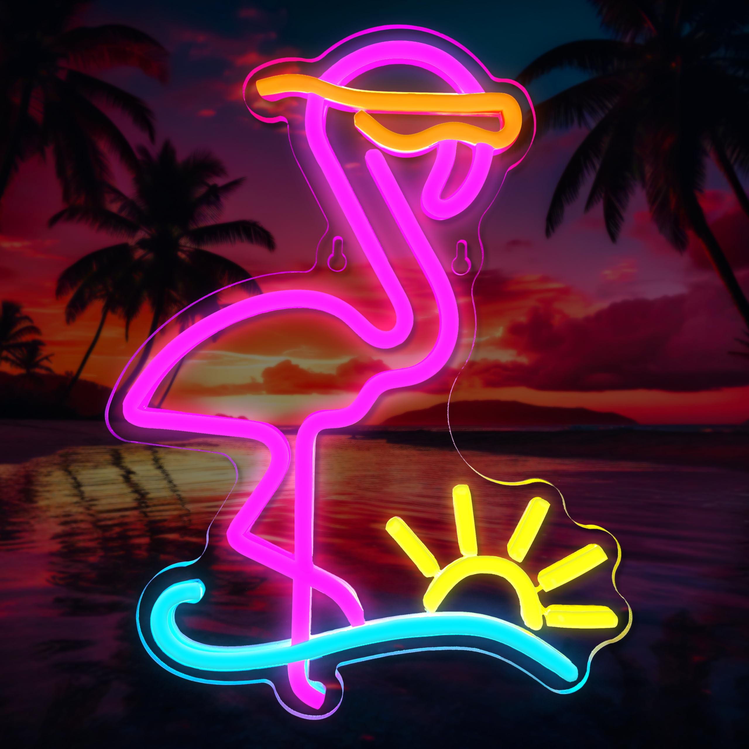 Amazon.com : Flamingo Neon Sign Dimmable Flamingo Led Neon Lights Sun ...