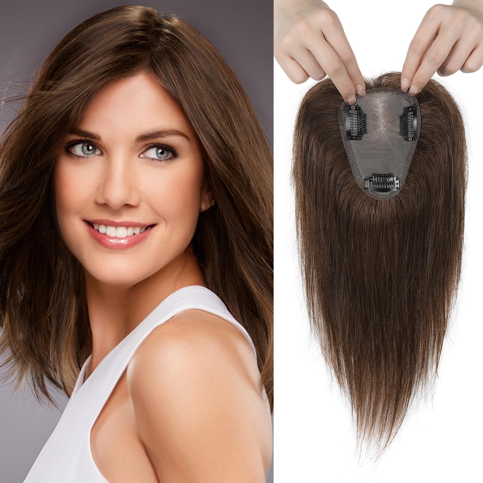 Amazon.com : REECHO Real Human Hair Topper, 10 inch Women Hair Toppers ...