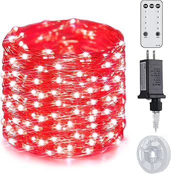 JMEXSUSS 200 LED Red Fairy Lights, 66 ft 8 Modes Red Christmas Lights ...