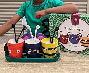 Amazon.com: Flower Pot Kit - All Inclusive kit 3 Planters, 8 Paints, 2 ...
