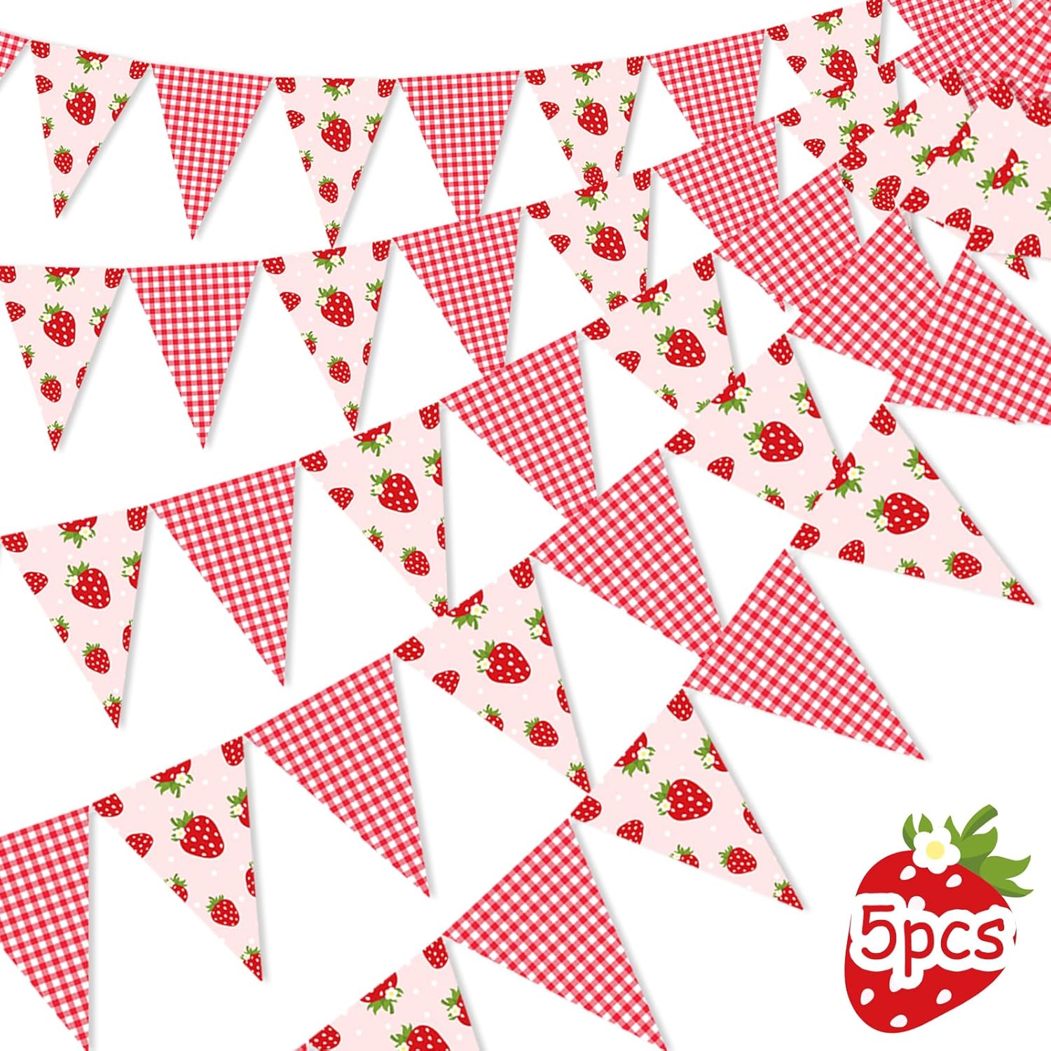 JOYMEMO 5 Pieces Strawberry Pennant Banners - Pre-Strung Strawberry ...