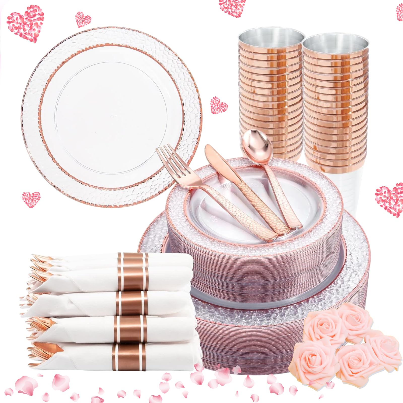 Amazon.com: Liacere 350PCS Rose Gold Plastic Plates-Clear Rose ...