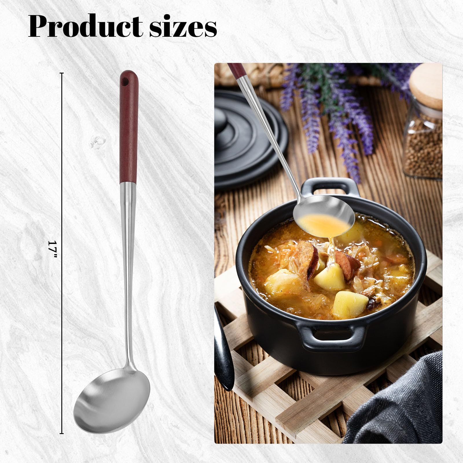 Snapklik.com : Wooden Handle Soup Ladle, 17 Inches Stainless Steel ...