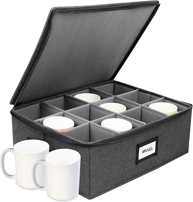 Amazon.com: HOMELUX THEORY Mug Storage Box with Dividers Hard Shell ...