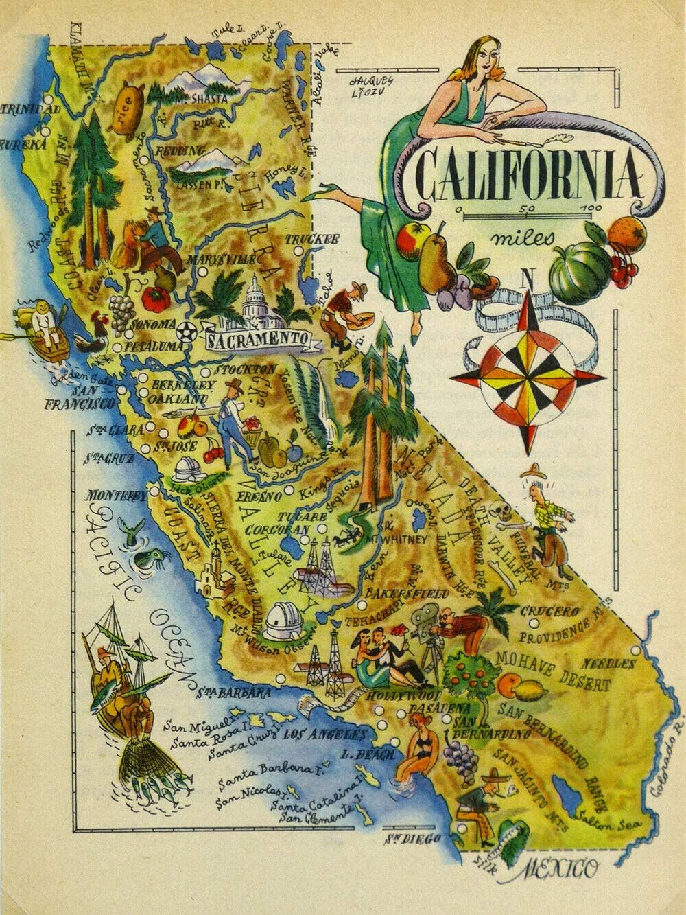 Amazon.com: SIGNCHAT Vintage Illustrated California Map Metal Sign ...