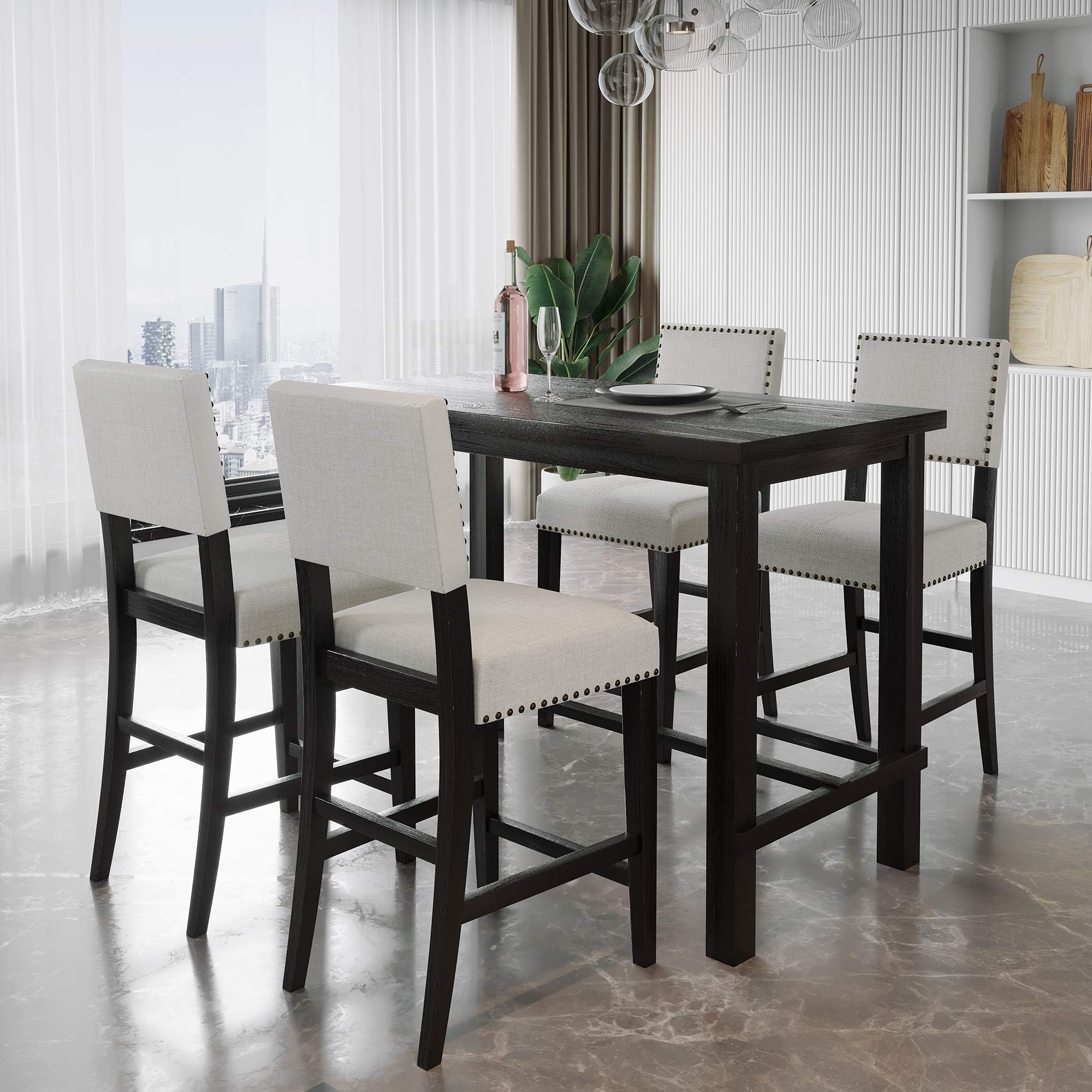 Amazon.com: Homelegance 5-Piece Pack Counter Height Dinette Set, Gray ...