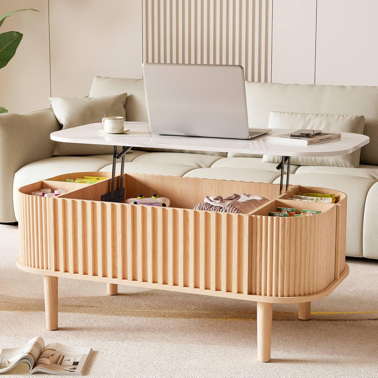 Amazon.com: Oval Lift Top Coffee Table with Storage, 40" Mid Century ...