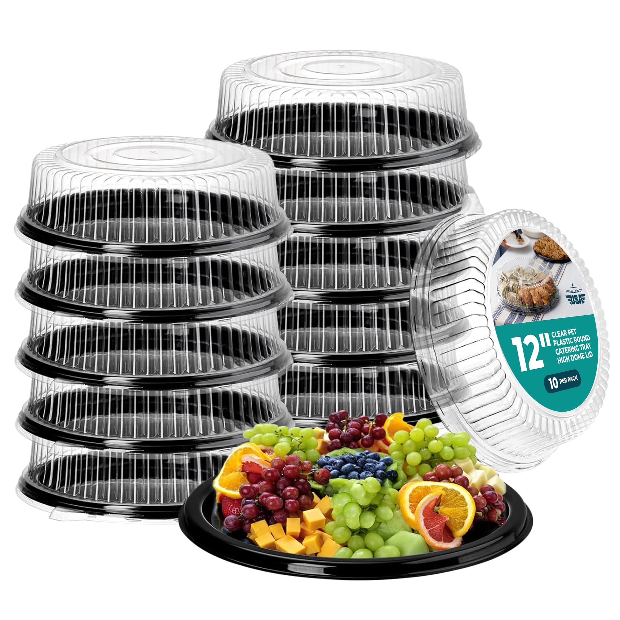 Amazon.com | 12" Catering Trays with Lids [10 Pack], Black Serving Tray ...