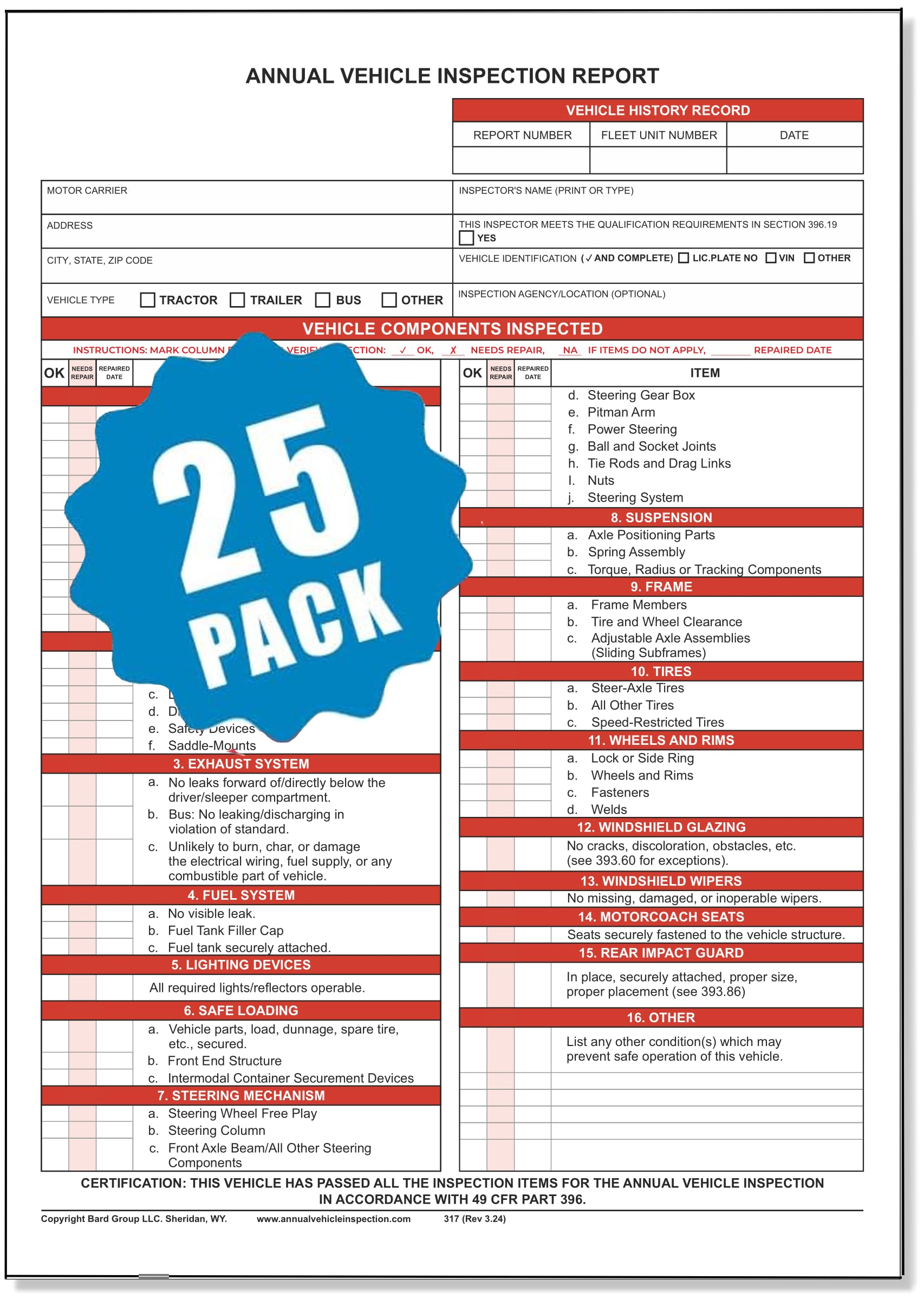 Amazon.com : Authorized Inspector 25-PACK. Annual Vehicle Inspection ...