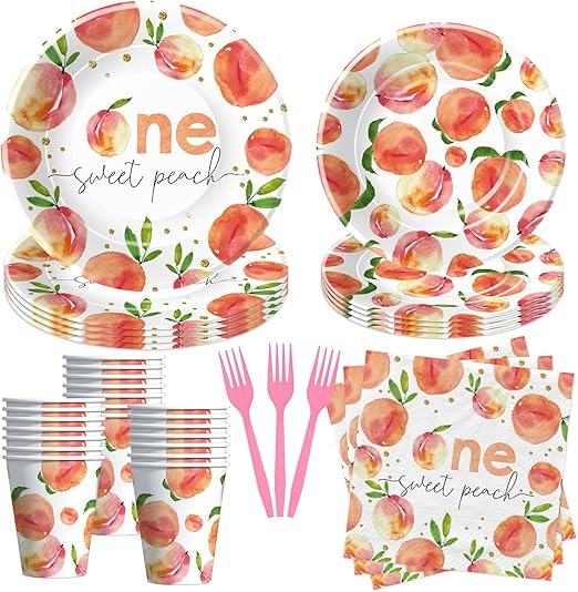 Amazon.com: YJRJSC One Sweet Peach Birthday Decorations Party Tableware ...