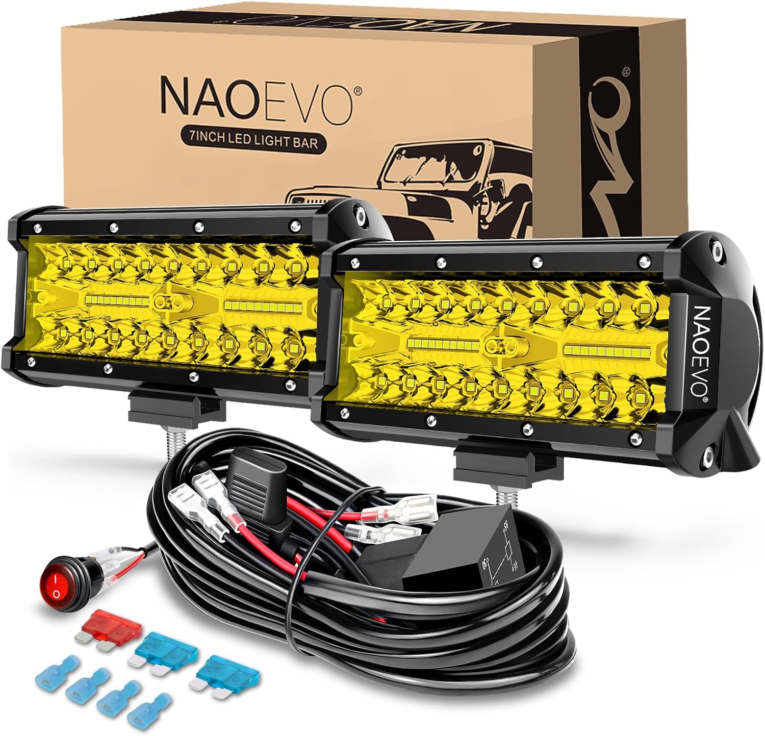 Amazon.com: NAOEVO 7 Inch Yellow LED Light Bar, 240W 24,000LM Offroad ...