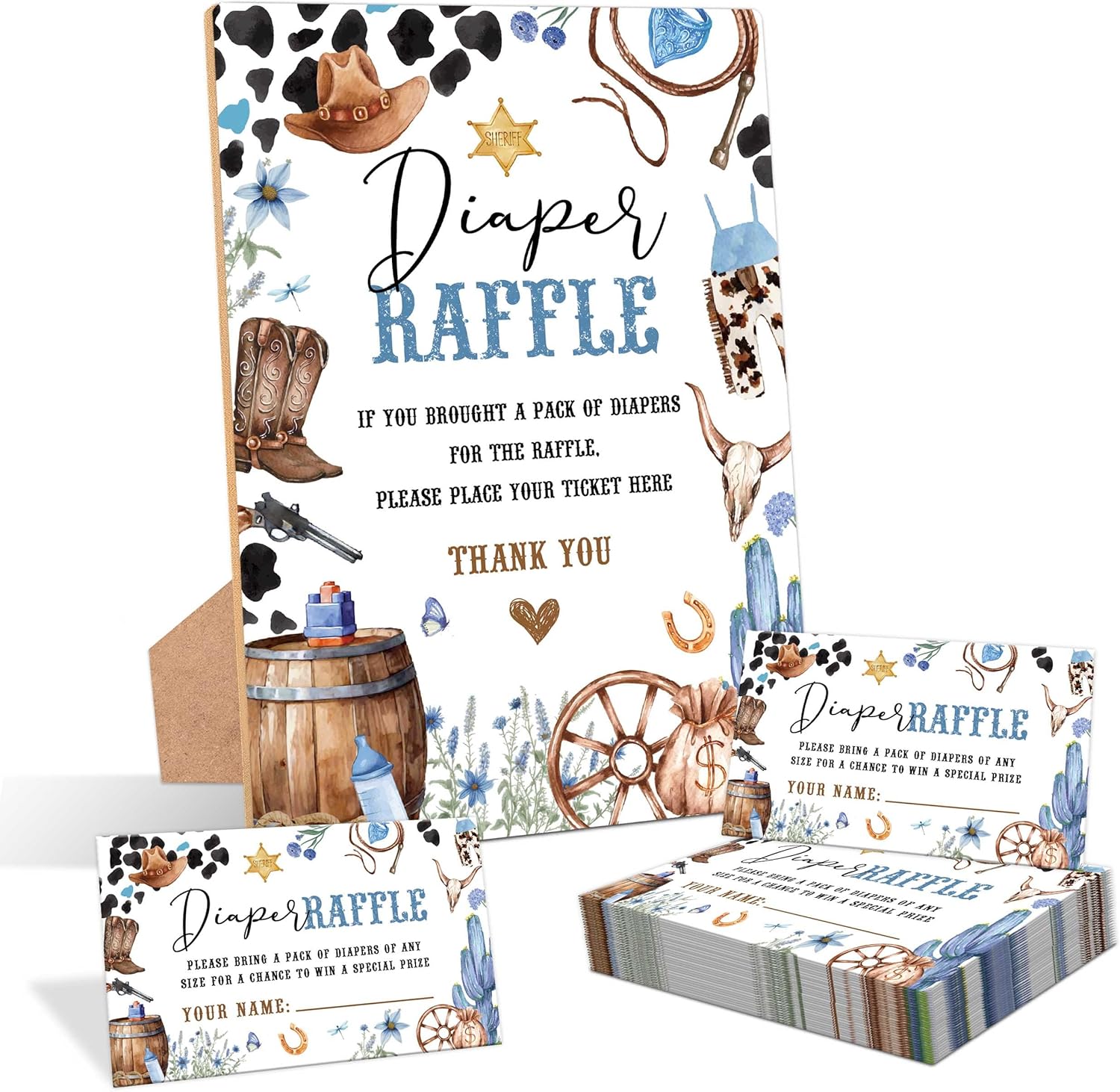 Amazon.com: Cowboy Baby Shower Diaper Raffle, Pack of 1 Wooden Tabletop ...