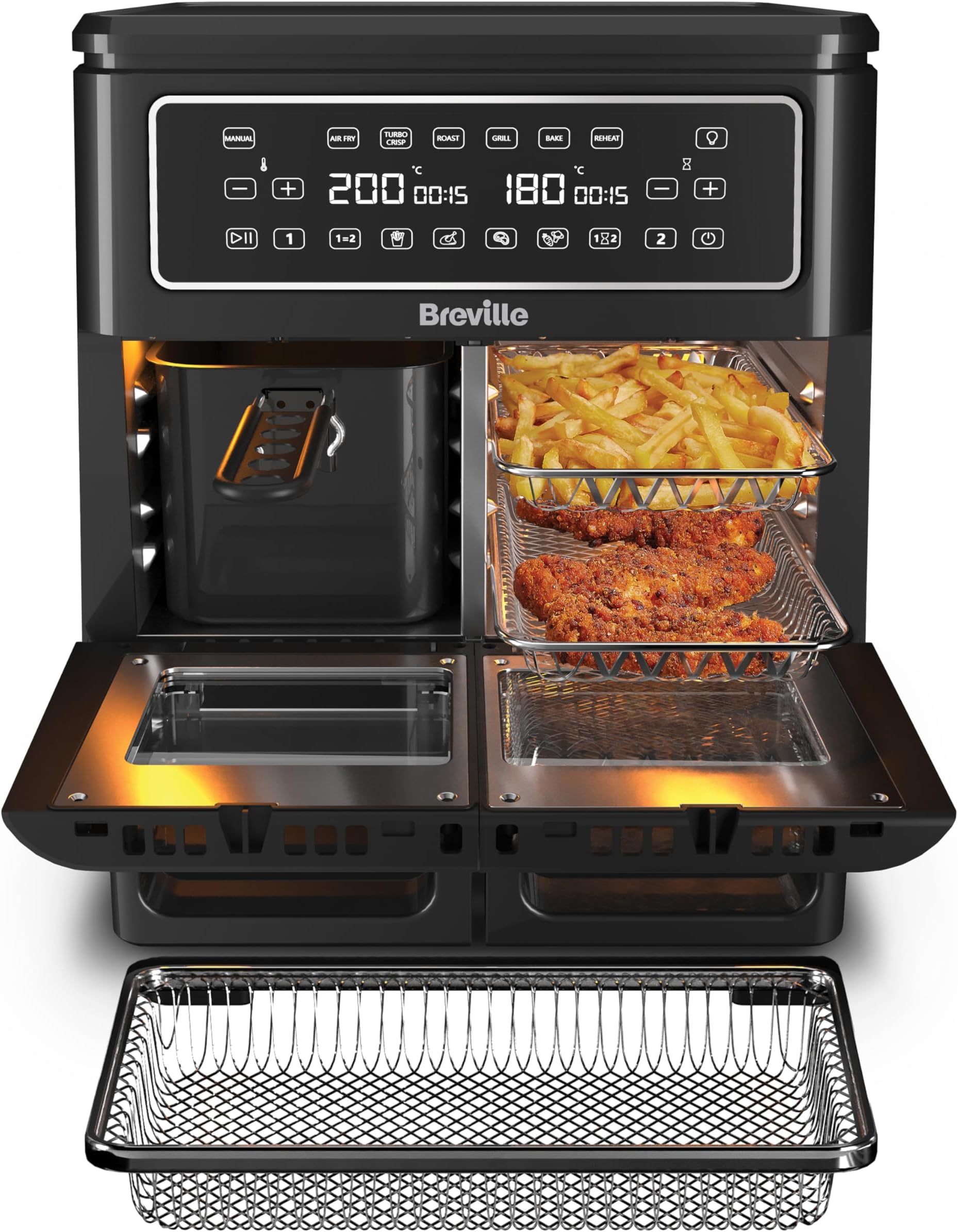 Breville Halo Flexi Air Fryer & Large Mesh Tray, Digital Dual Air Fryer ...