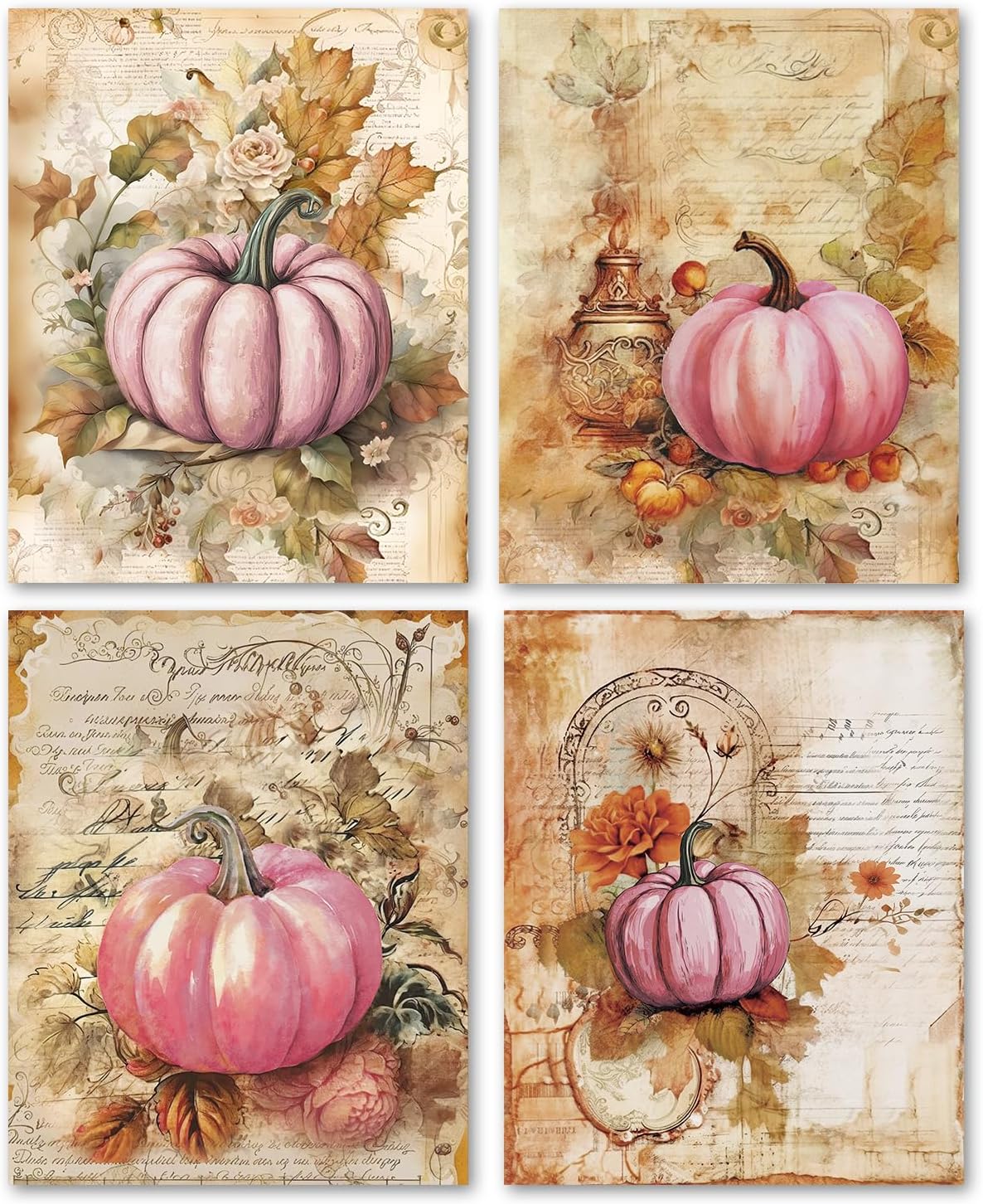 Amazon.com: foedor Pink Pumpkin Fall Decorations for Home Set of 4 ...