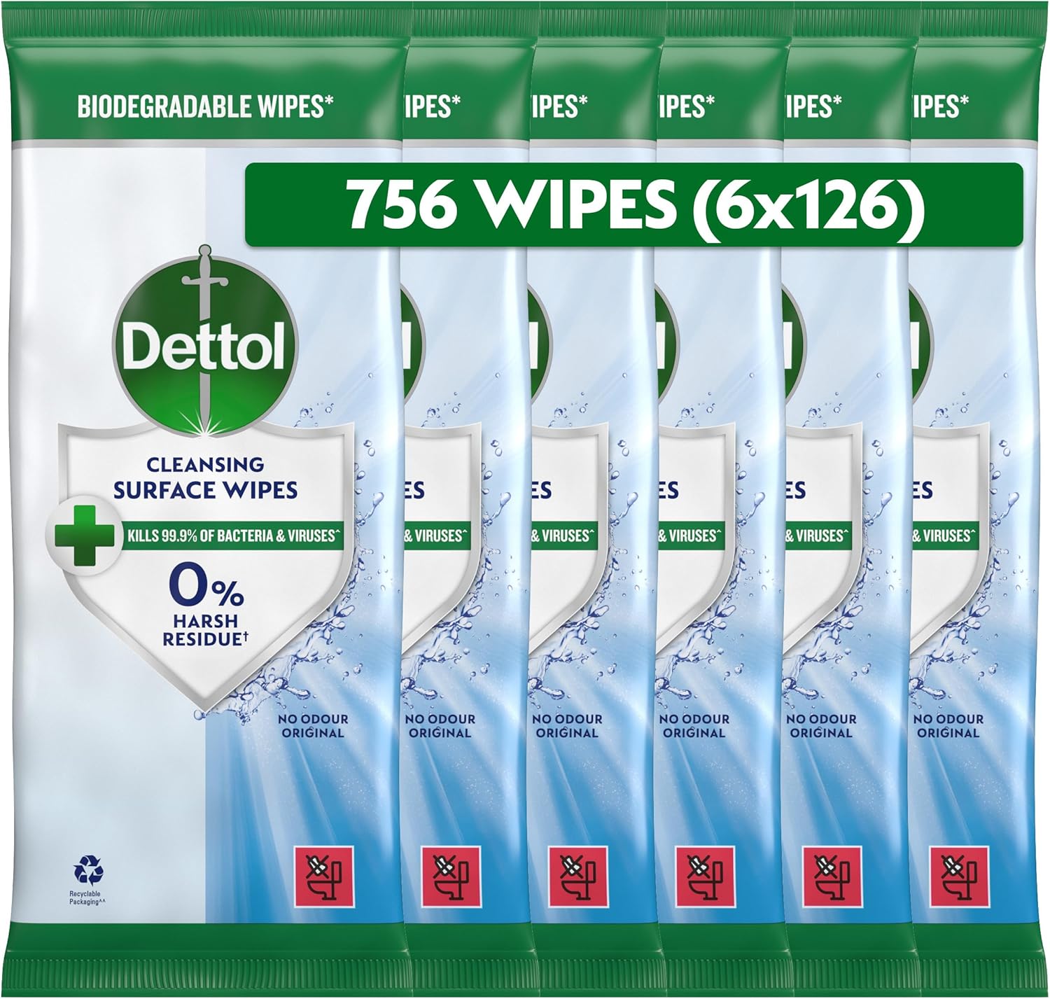 Dettol Antibacterial Cleansing Surface Wipes, Fragrance Free, 756 Wipes ...
