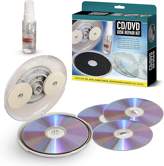 DVD CD Repair Kit with Cleaning Solution Included - Hand Powered CD DVD ...