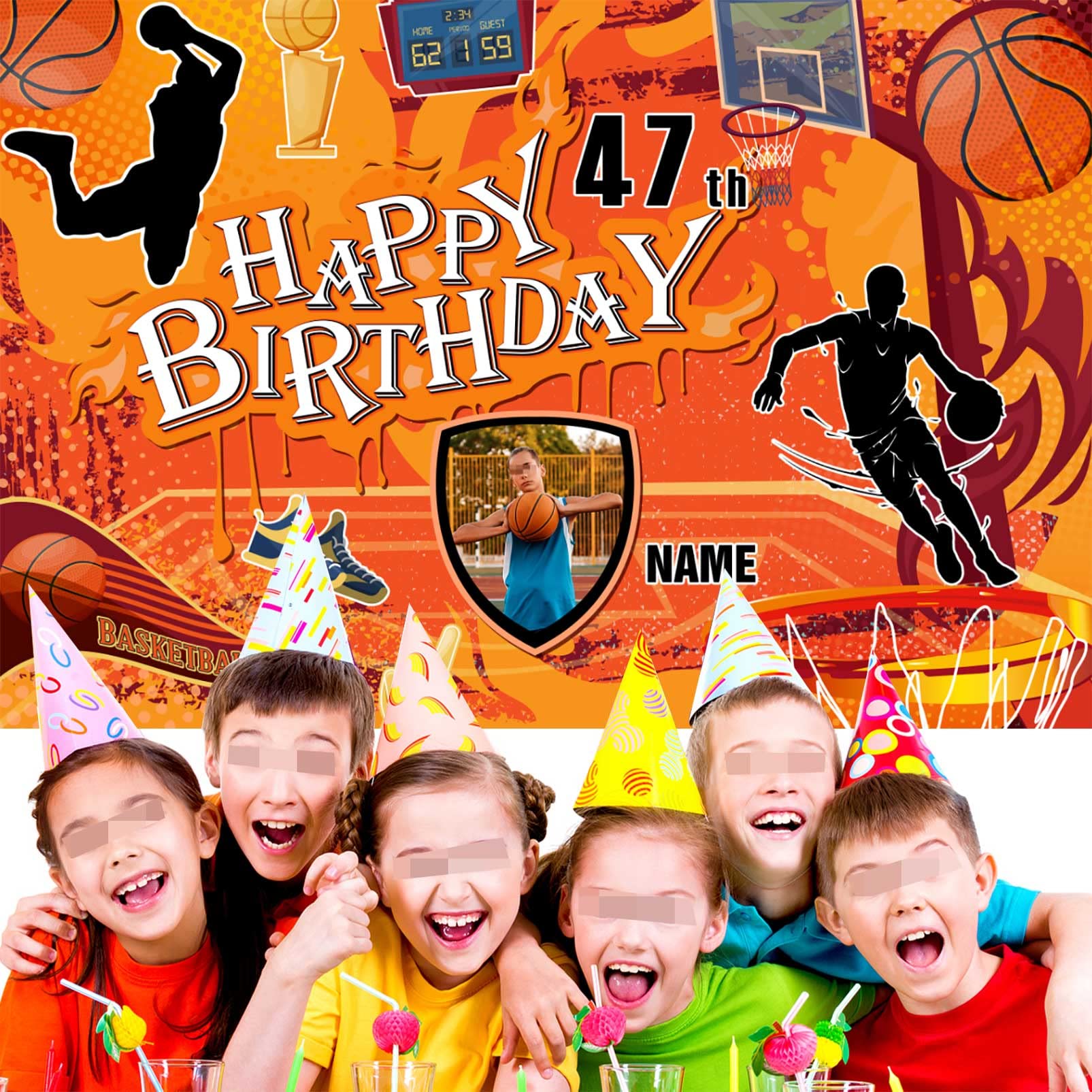 Snapklik.com : Custom Basketball Theme 47th Birthday Decorations Banner