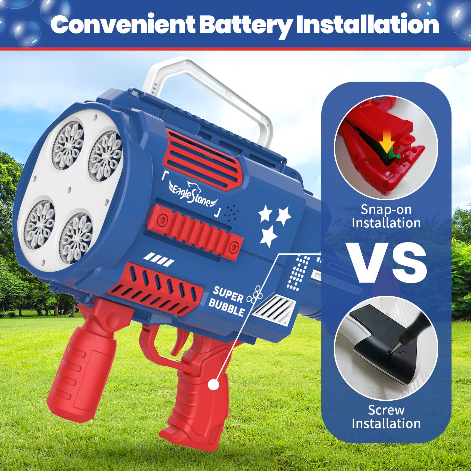 EagleStone Bazooka Bubble Gun for Kids Adults,15000 Bubbles Per Minute, 4 Motors Bubble Machine ...