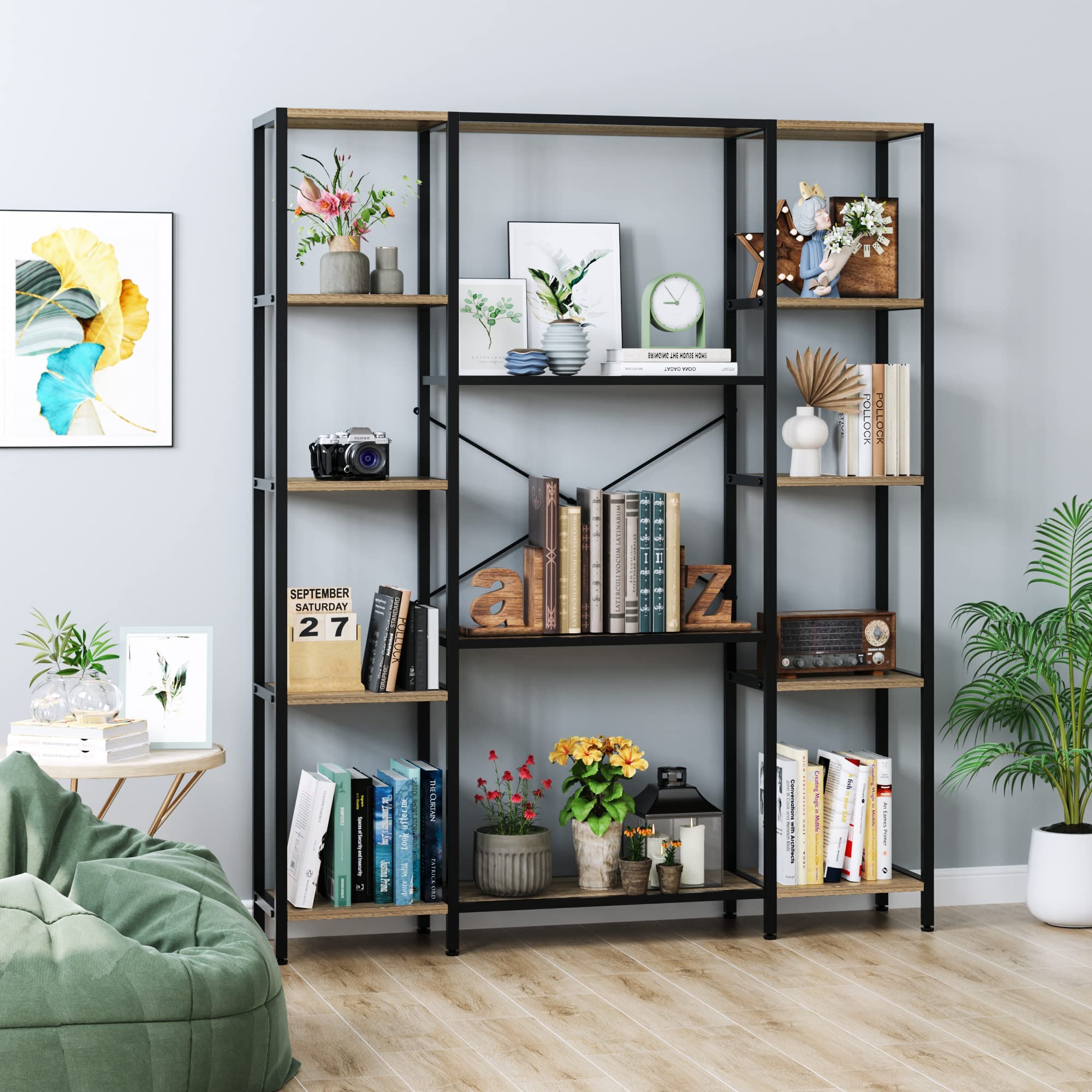 Itusut Triple Wide 5 Shelf Bookcase Industrial Open Shelf Etagere ...