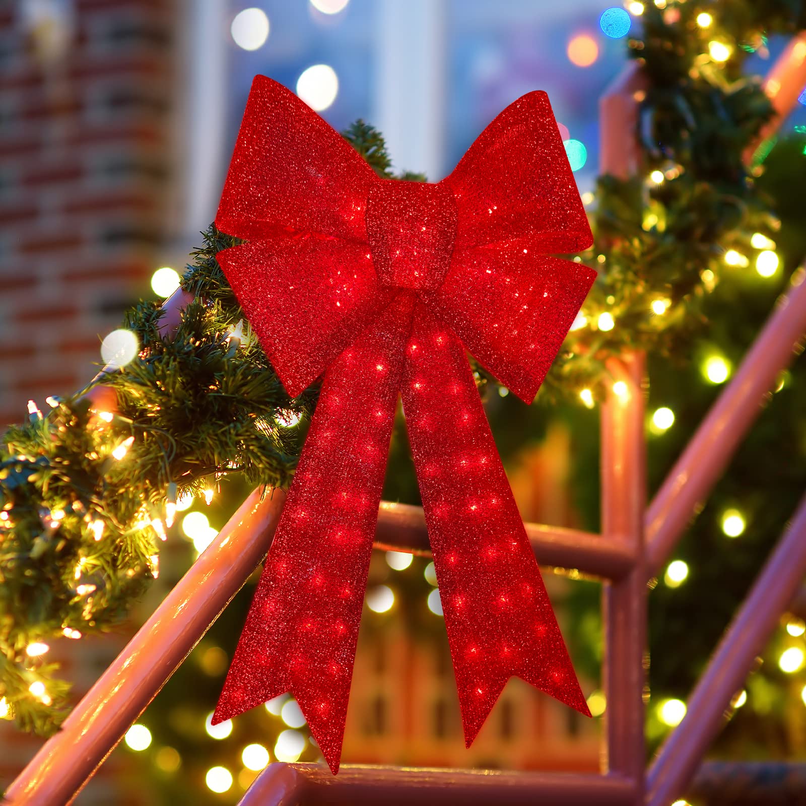 Lighted Outdoor Garland Bow Lighted Christmas Decoration | Decorative