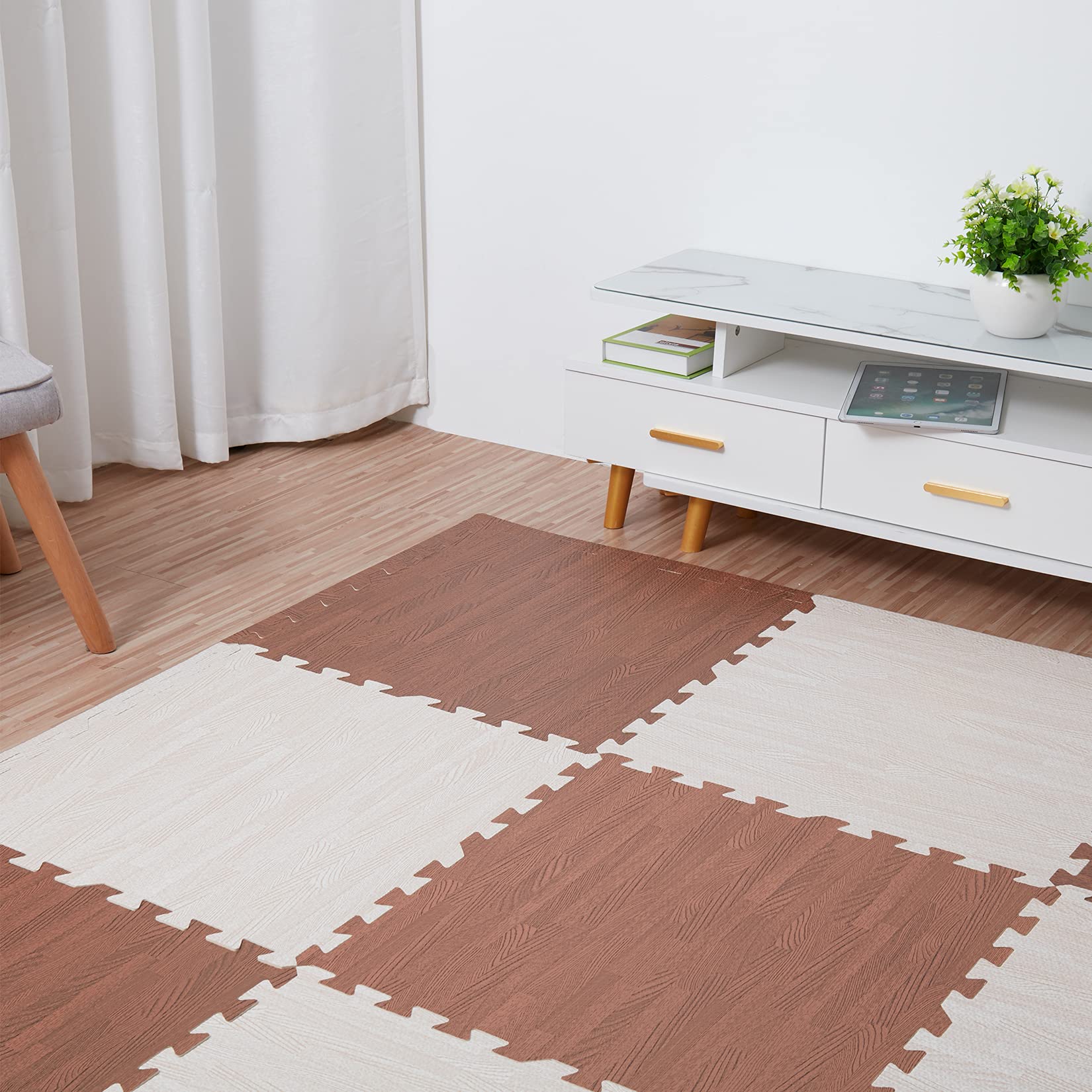 LUVODI Interlocking EVA Foam Mats Wood Effect Soft Gym Home Exercise ...