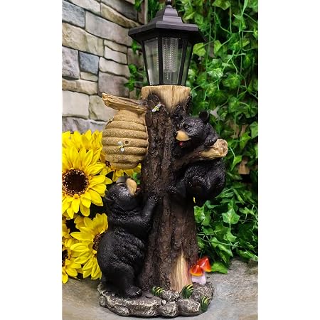 Ebros Climbing Black Bear Cubs Garden Light Statue Figurine Solar LED ...