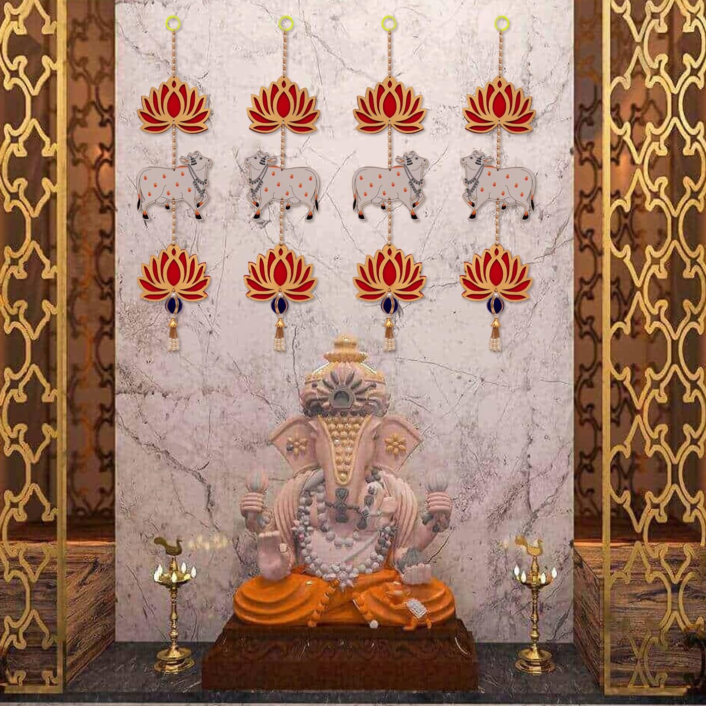 Perpetual Lotus Latkan for Home Decoration - Cow Lotus Wall Hanging for ...