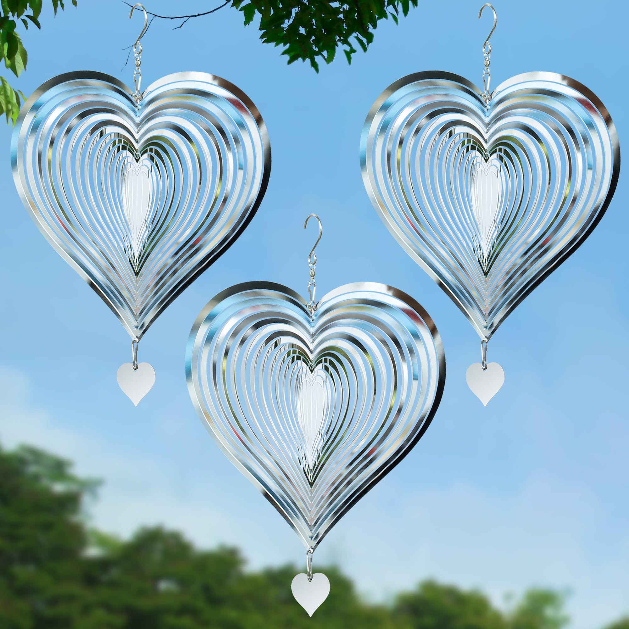 Amazon.com: Saillong Heart Wind Spinner 3 Pcs 13'', Silver Heart Wind ...