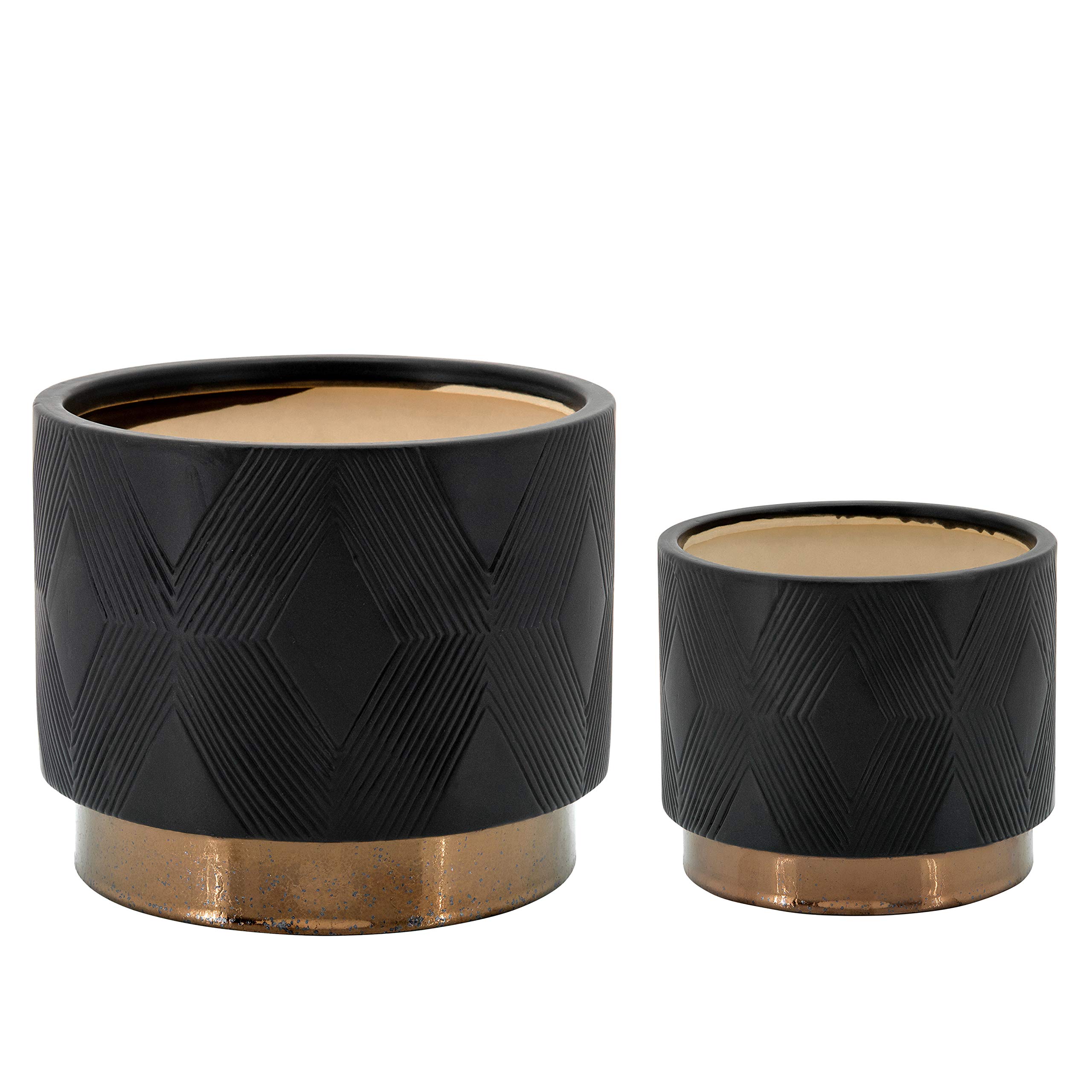 Sagebrook Home 2-Piece Set of Ceramic Planters - 6" & 8" - Black and ...