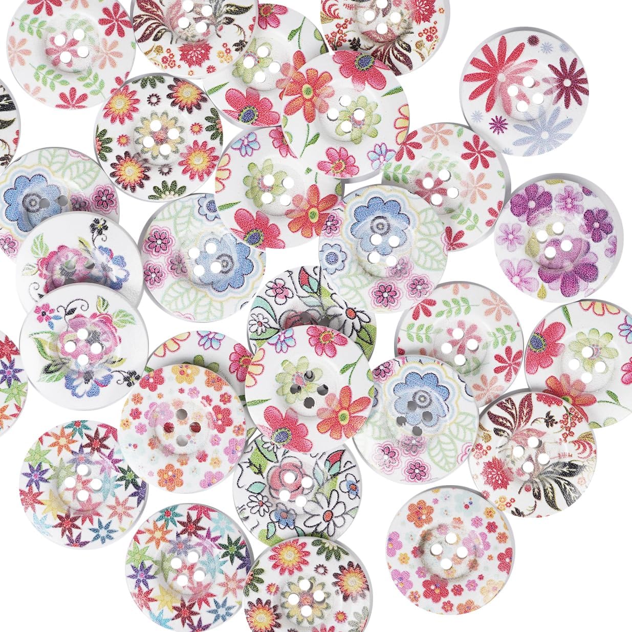 Amazon.com: Chenkou Craft 40pcs 1" (25mm) Round Flower Wood Buttons 4 ...