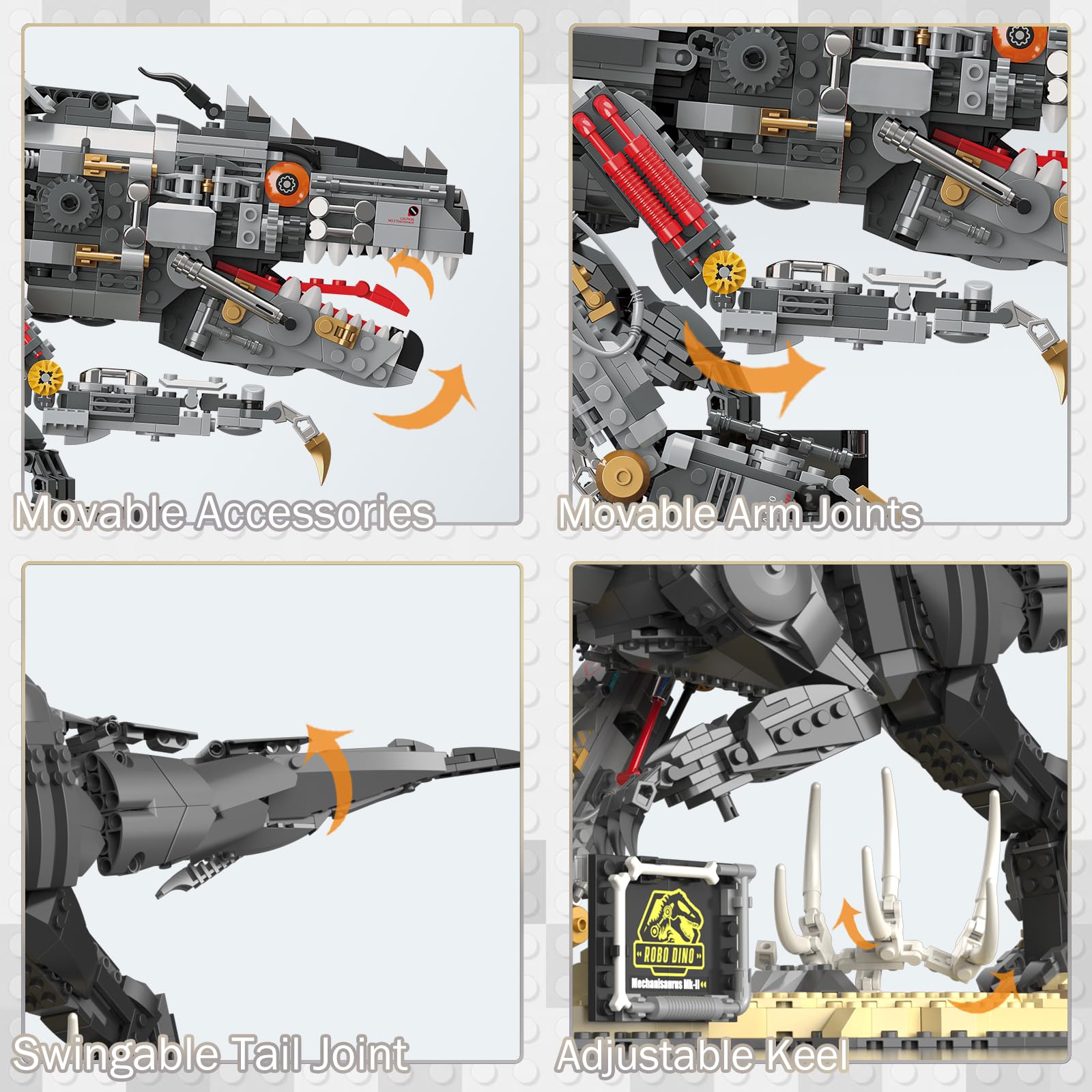 JMBricklayer Dinosaur T-rex Building Blocks Set, Semi-Mechanical Large ...