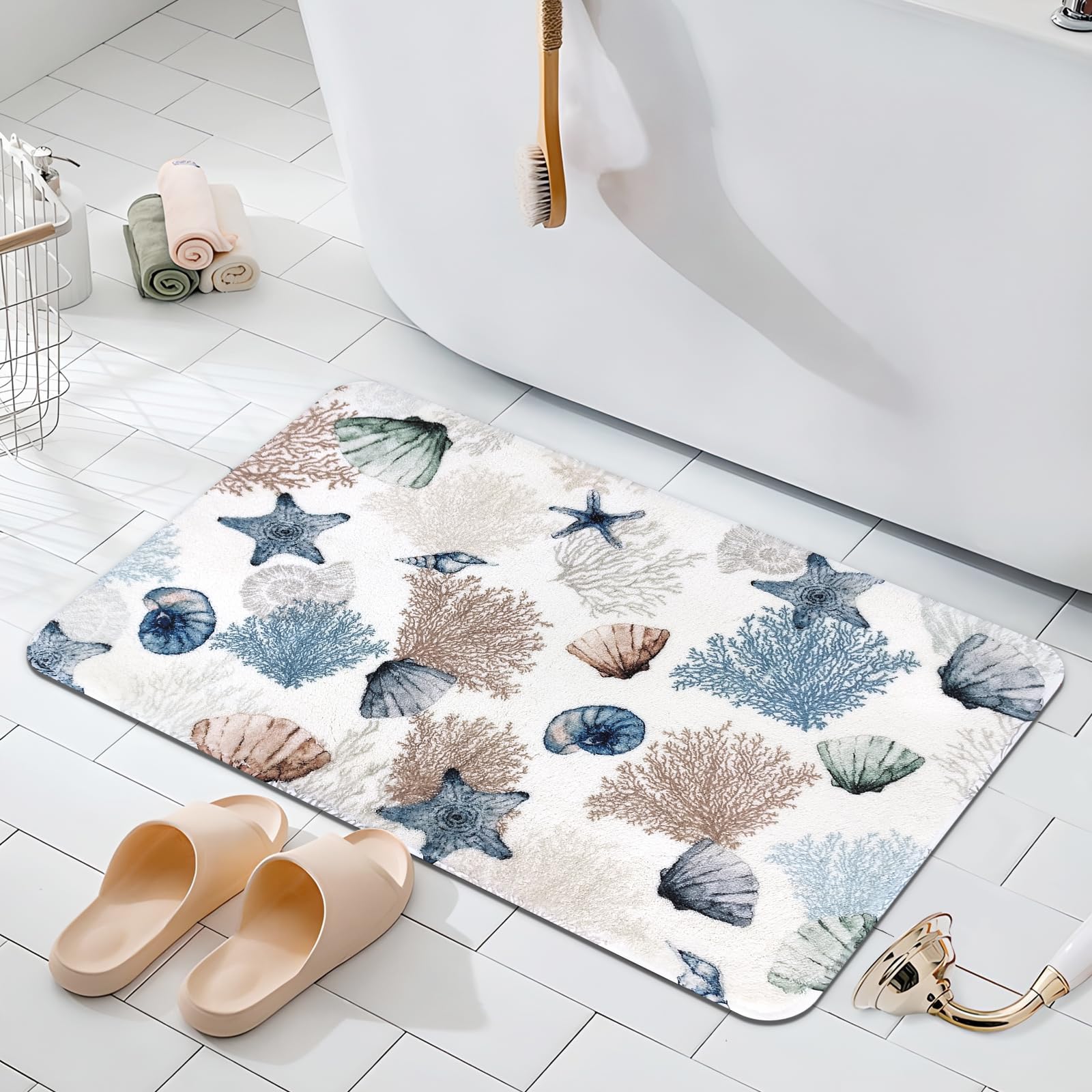 Amazon.com: MEHOFOND Nautical Bath Rugs 20''x32'' Ocean Starfish ...