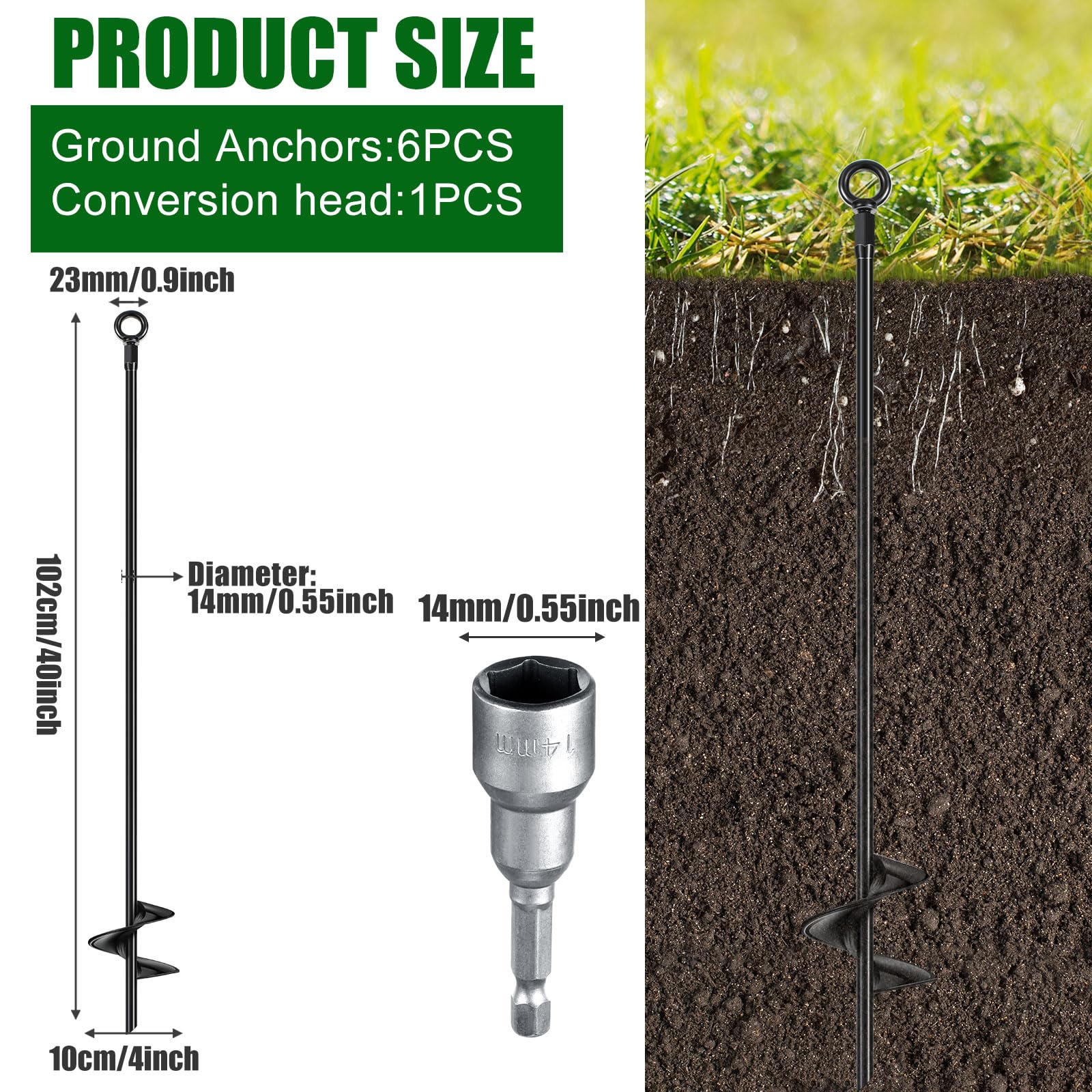 Snapklik.com : 6 Pcs 40 Inch Extra Long Ground Anchor 4 Wide Helix 14 ...