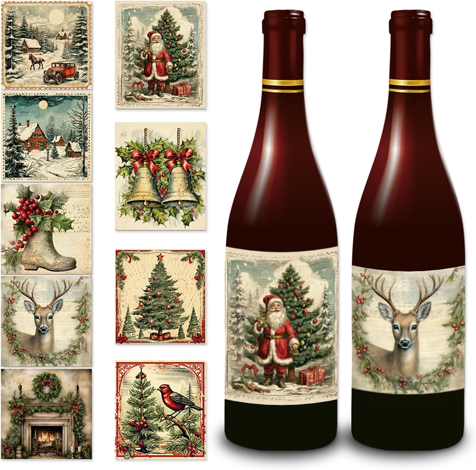 Amazon.com: 36Pieces Christmas Wine Bottle Label Sticker, Christmas ...