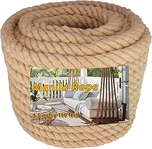 Manila Rope 1.5 Inch X 150 Ft, Natural Hemp Rope 4 Strand Twisted ...