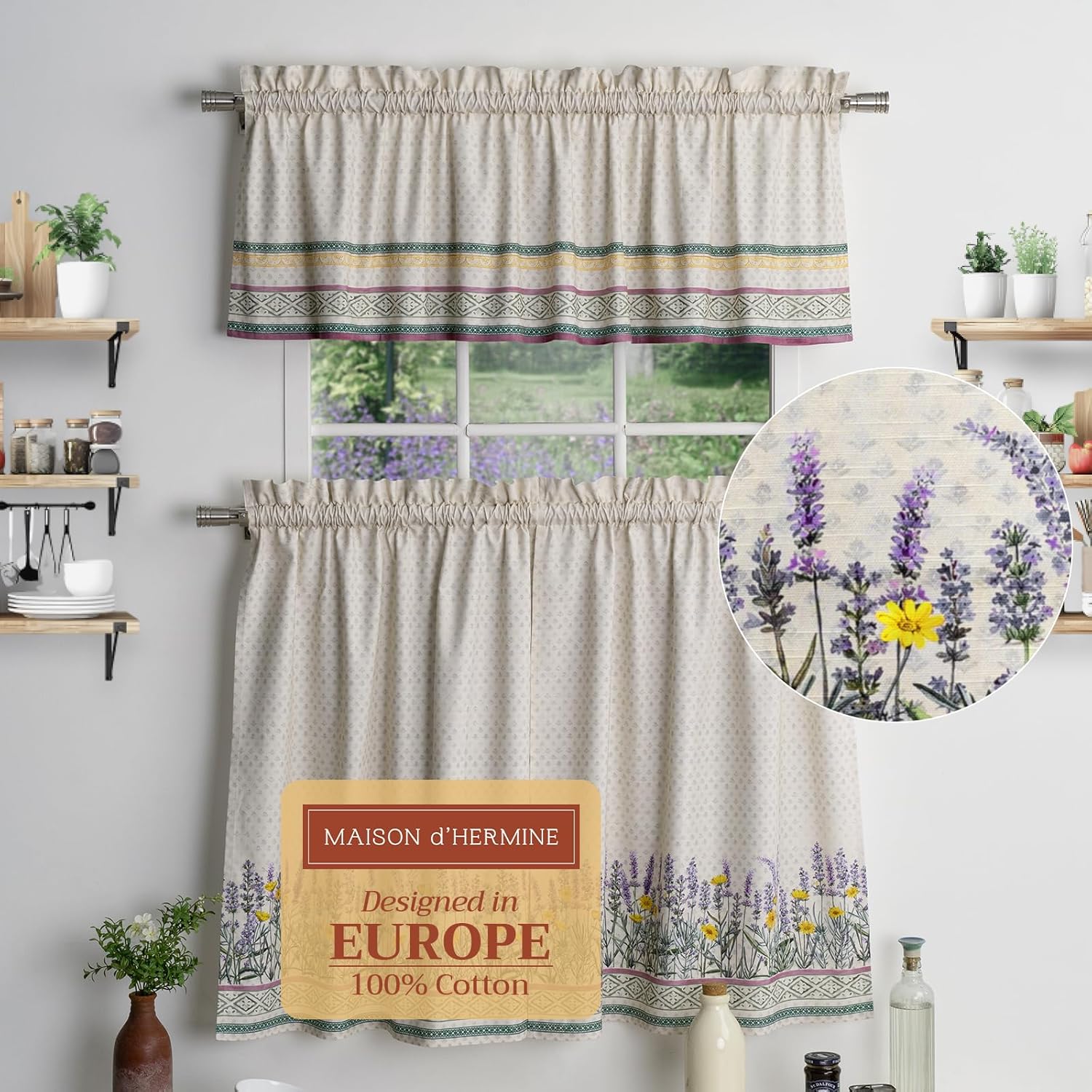 Maison d' Hermine Kitchen Curtains Sets for Windows 100% Cotton Set of ...