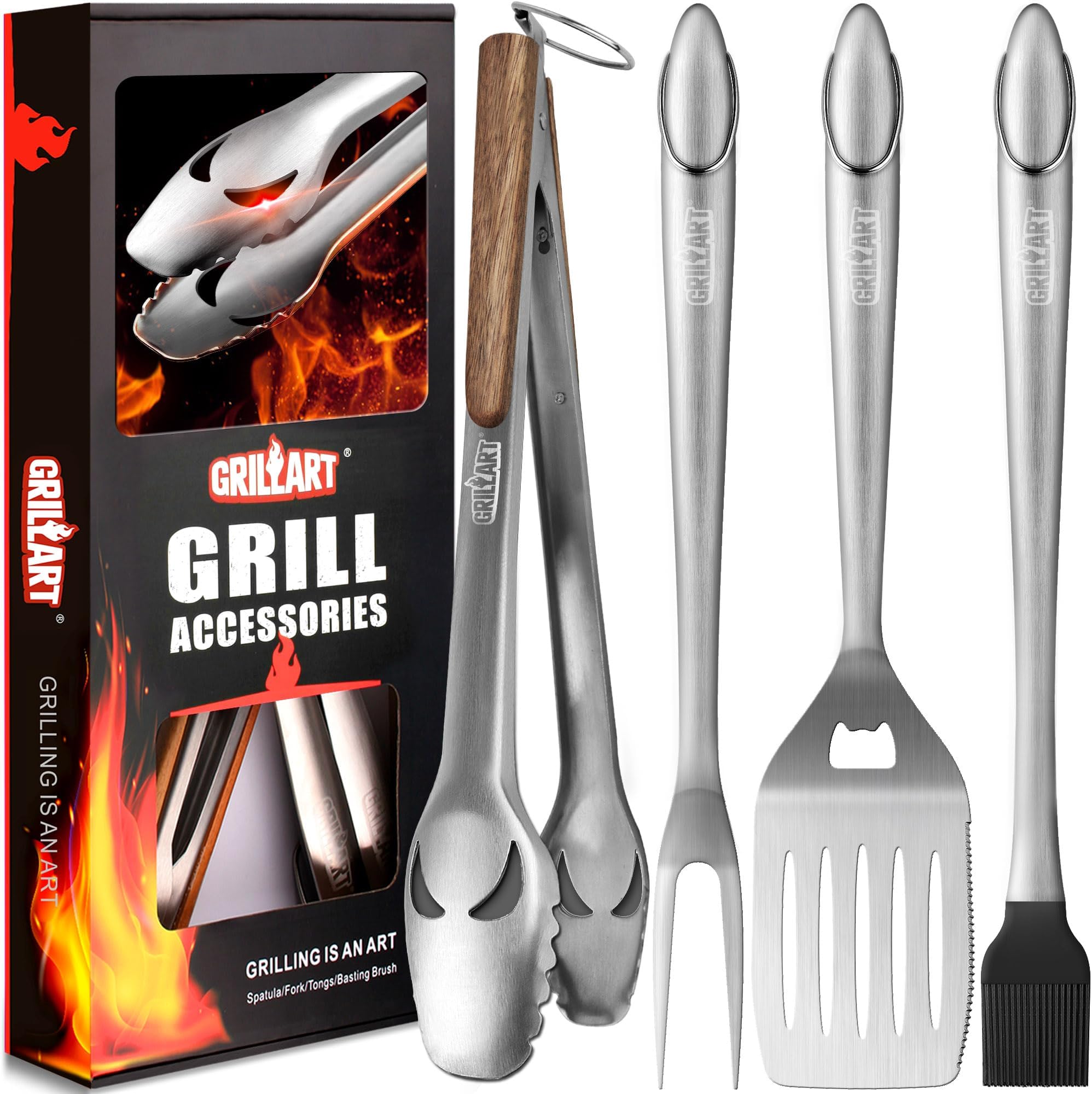 Amazon.com : Grillaholics BBQ Grill Tools Set - 4-Piece Heavy Duty ...