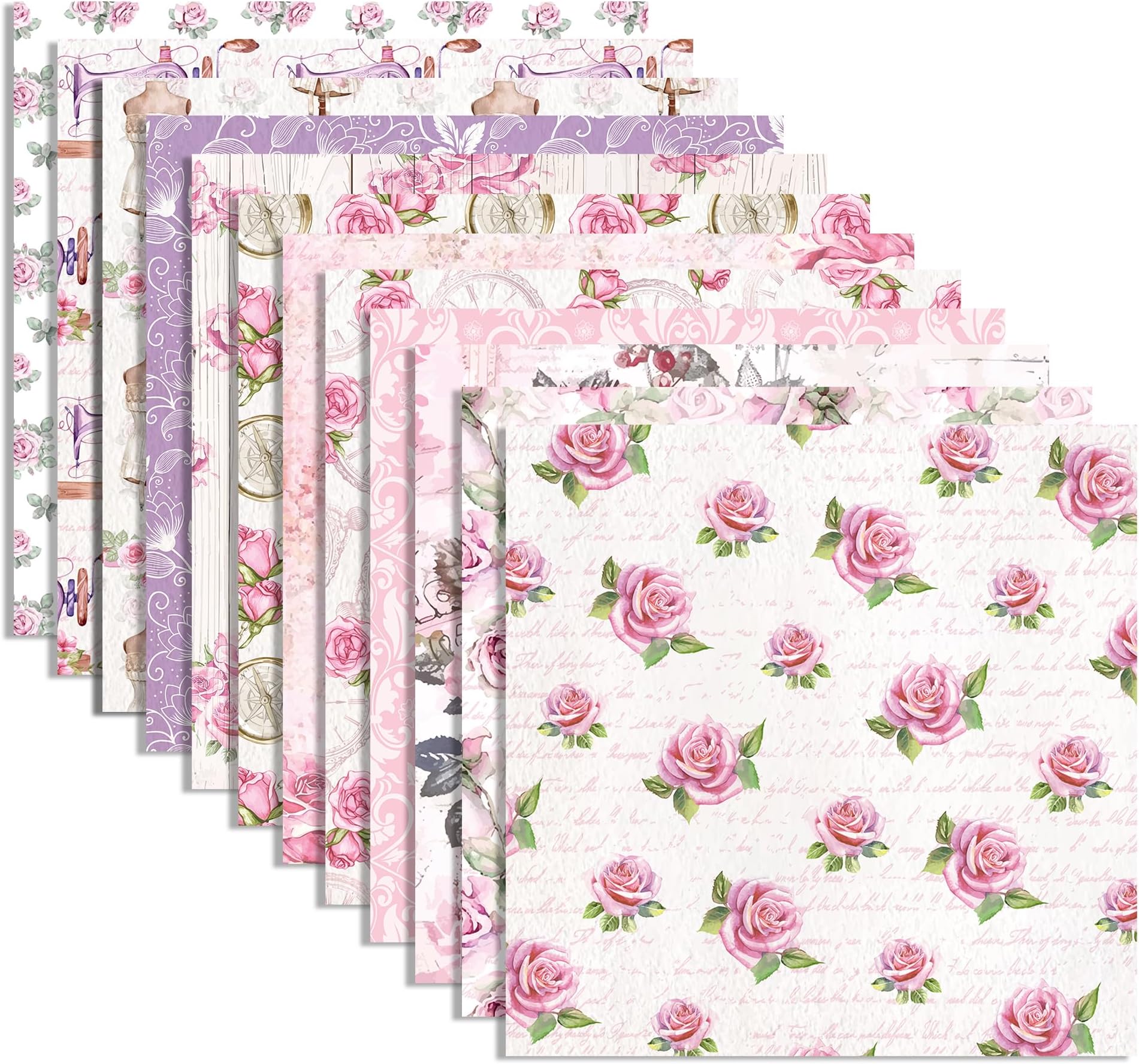 Amazon.com: 24 PCS Pink Rose Scrapbook Paper Pad, Romantic Flower ...