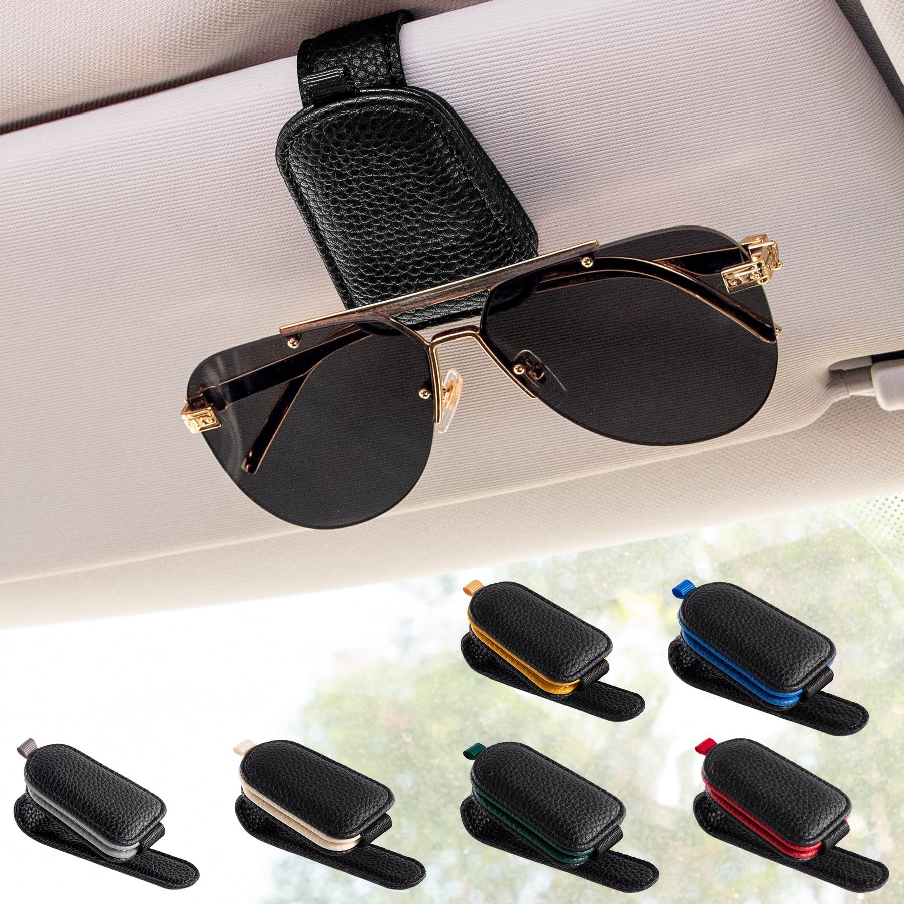 Amazon.com: SINGARO Sunglasses Holder for Car, Leather Magnetic Buckle ...