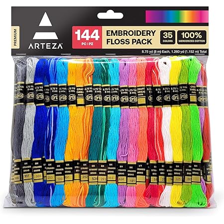 Amazon.com: Arteza Embroidery Thread Pack – 144 Skeins of Embroidery ...