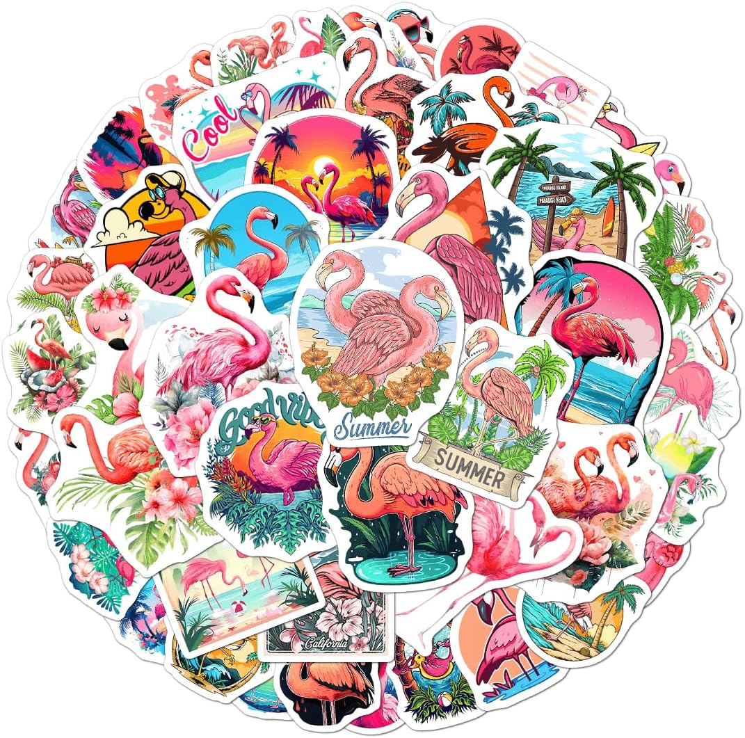 Amazon.com: Pack 50 pcs Cute Animal Flamingo Stickers for Water Bottles ...