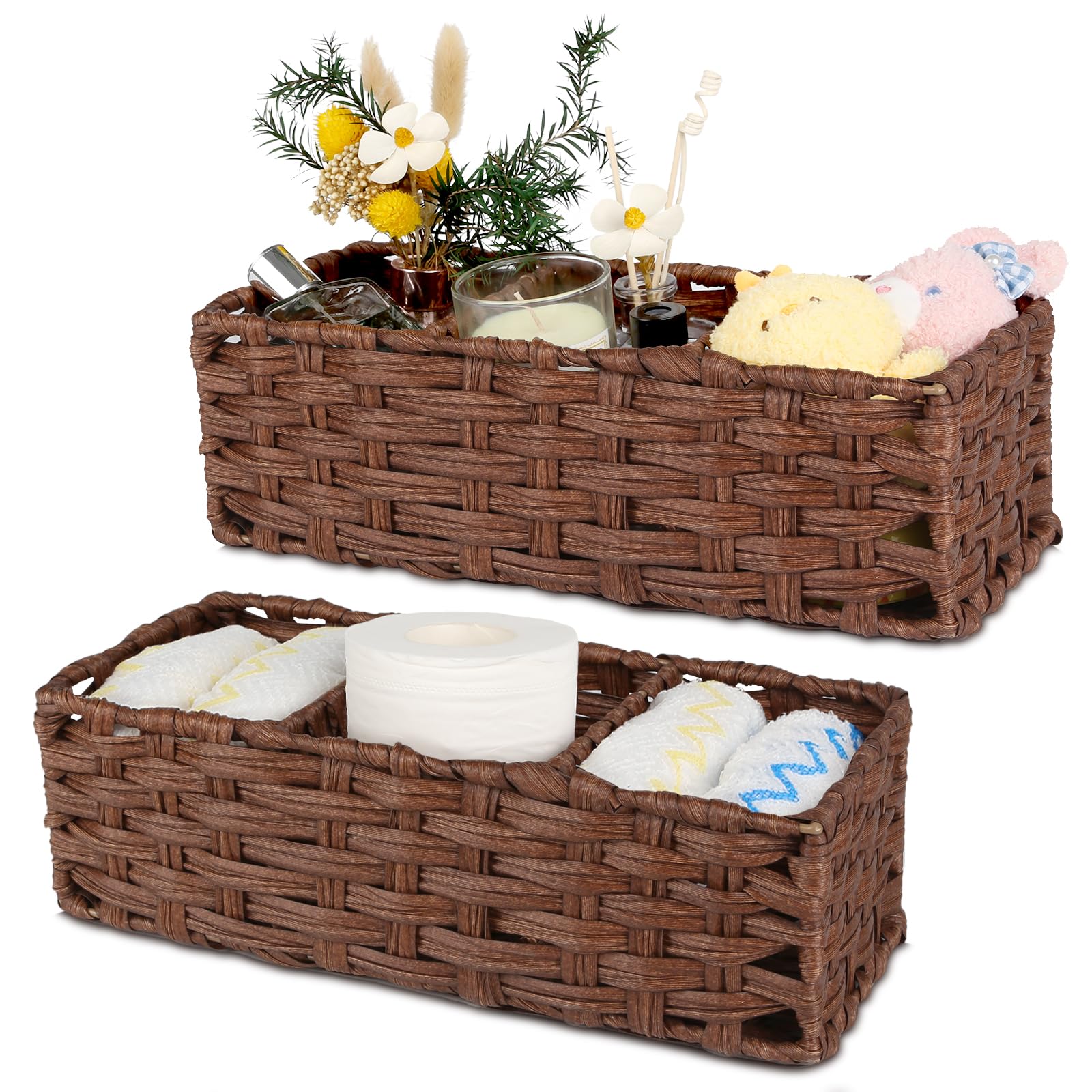 Natural Fiber Baskets 2 Pack Water Hyacinth Tank Topper Baskets - 16x6 ...