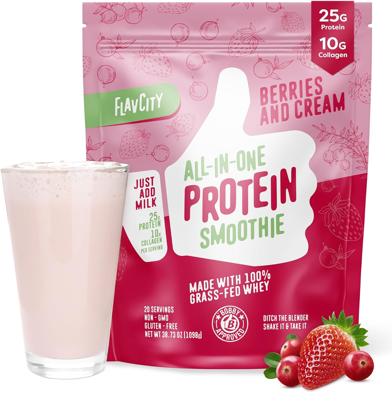 Amazon.com: FlavCity Protein Powder Smoothie, Berries & Cream - 100% ...