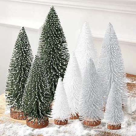 Amazon.com: 9Pcs Mini Christmas Trees Christmas Decor Artificial ...