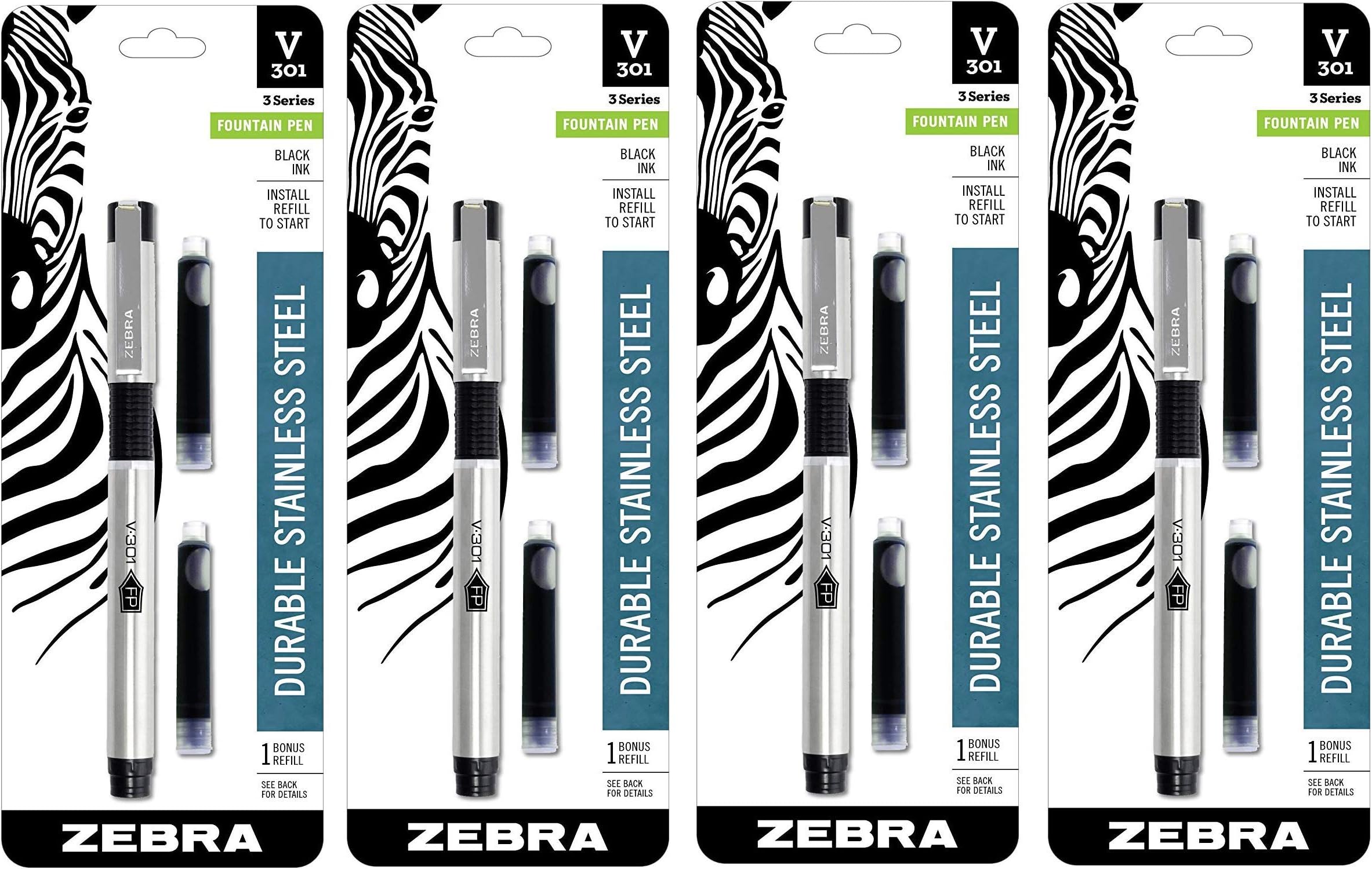 Zebra Pen V-301 - Pluma estilográfica de acero inoxidable con repuesto ...