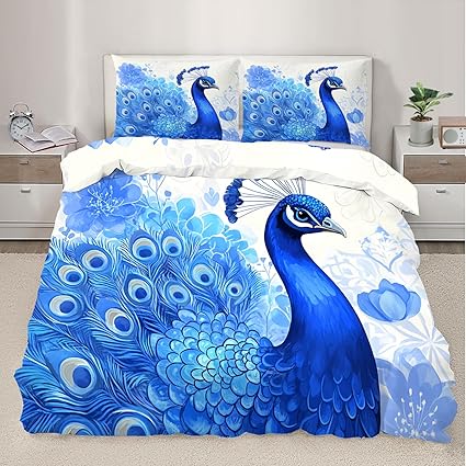 Pfauen-Bettwäsche-Set für King-Size-Bett, Pfauenfedern, Bettwäsche-Set ...
