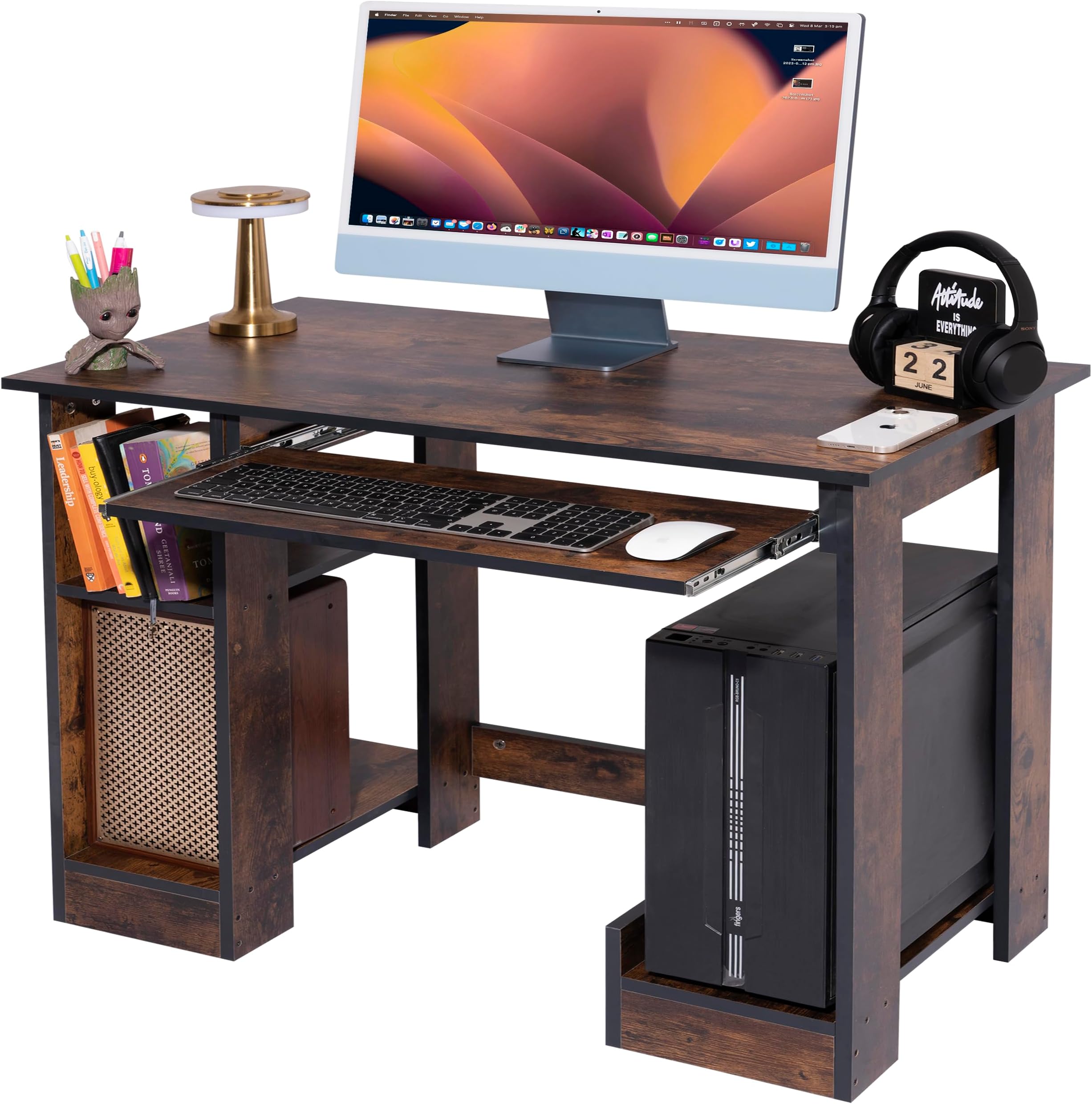 Vida Designs Otley Computer Desk with Shelves and 3 Drawers, Home ...